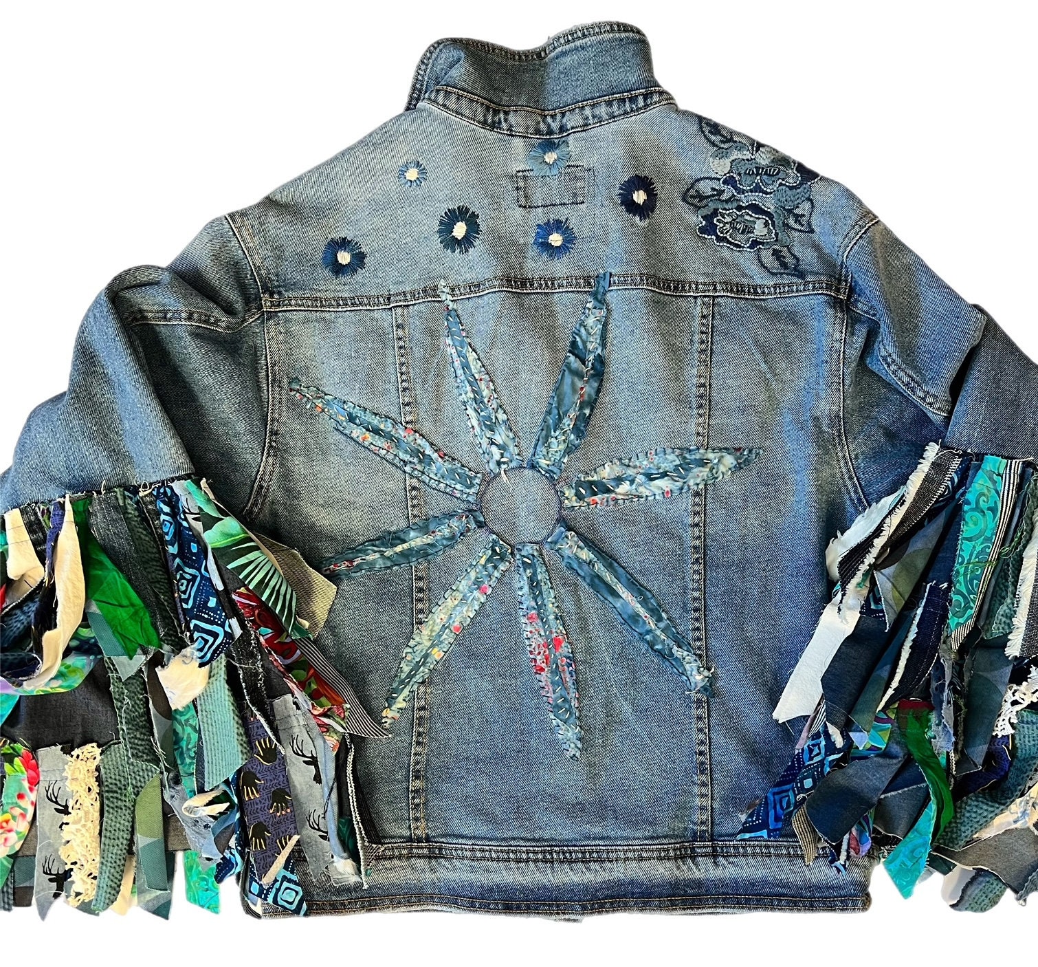 Denim Jacket With Scrap Sleeves and Hand Embroidered Design - Etsy