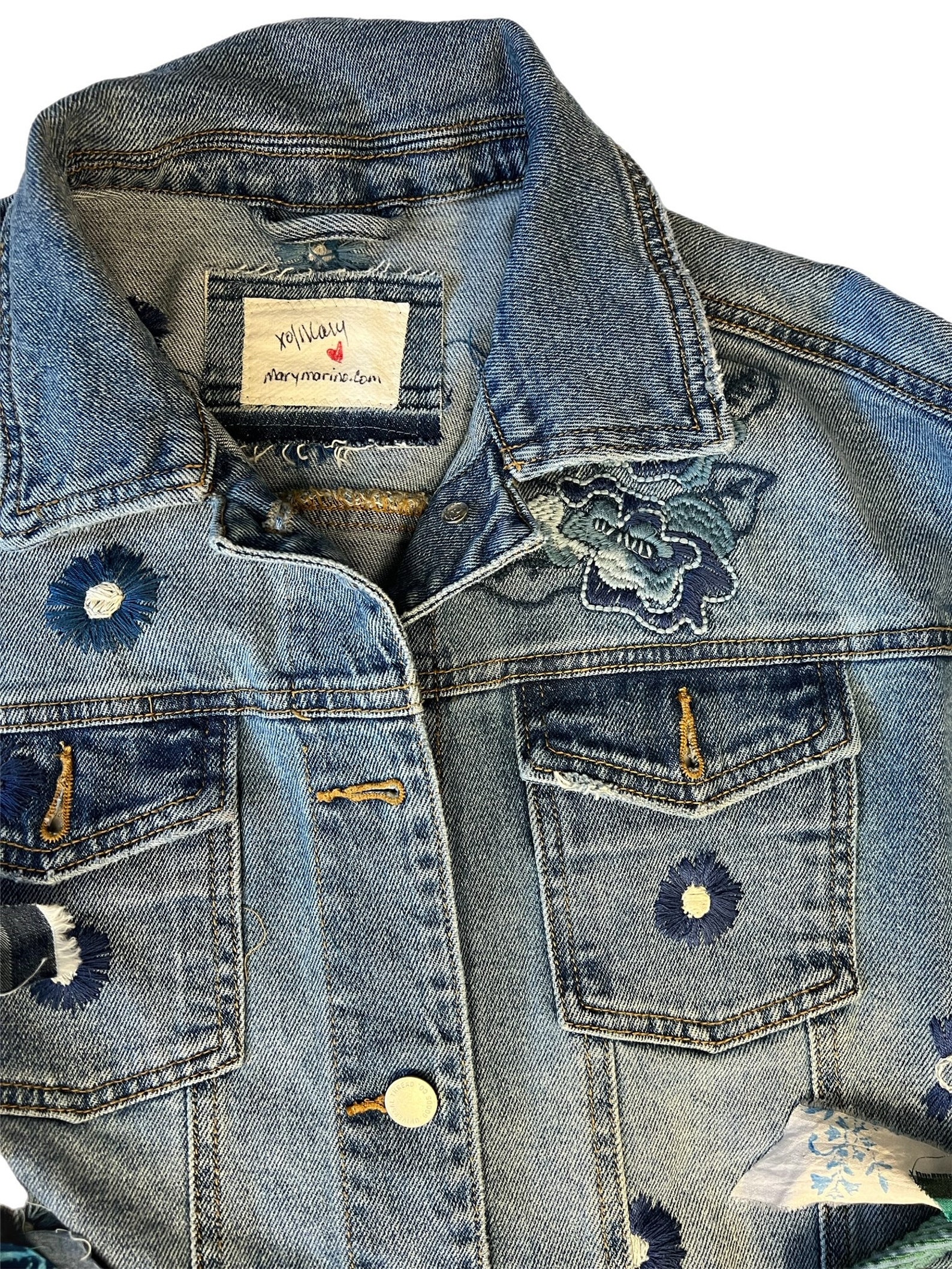 Denim Jacket With Scrap Sleeves and Hand Embroidered Design - Etsy