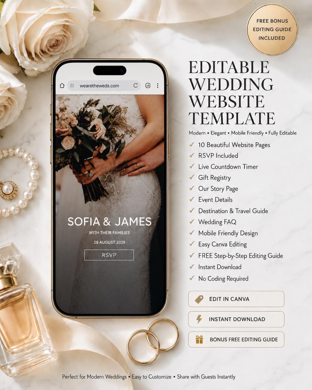 Wedding Website Template, Canva Wedding Website, RSVP Template, Wedding ...