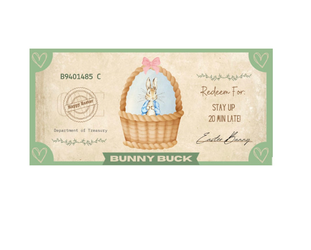 Printable Bunny Bucks, Easter Egg Filler, Easter Basket Ideas, Kids ...
