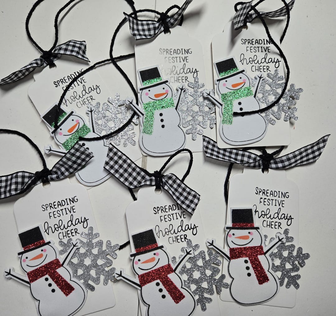 Set of 6 Handmade Christmas Themed Gift Tags. Friendship. Thinking of You. Just Because. Gift ...