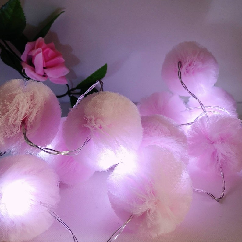 Tulle Pom Poms Fairy Lights Tulle Garland LED String | Etsy