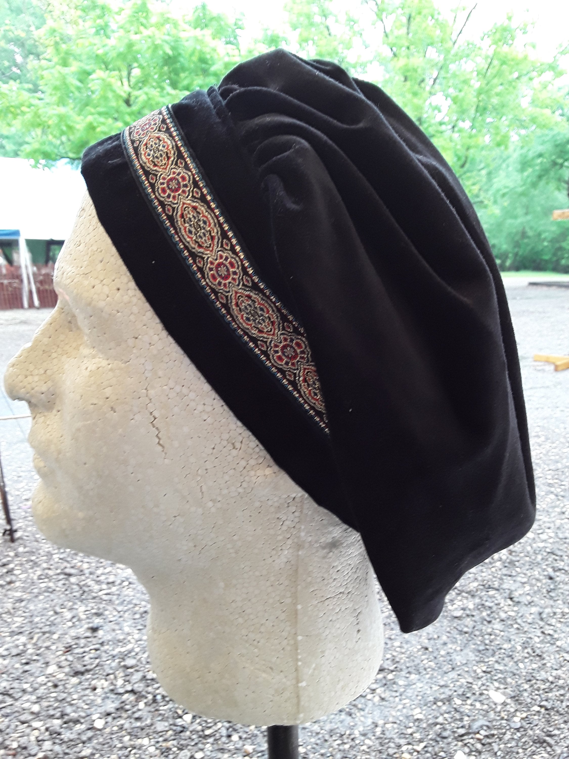 Cotton Velveteen Muffin Hat with Decorative Trim