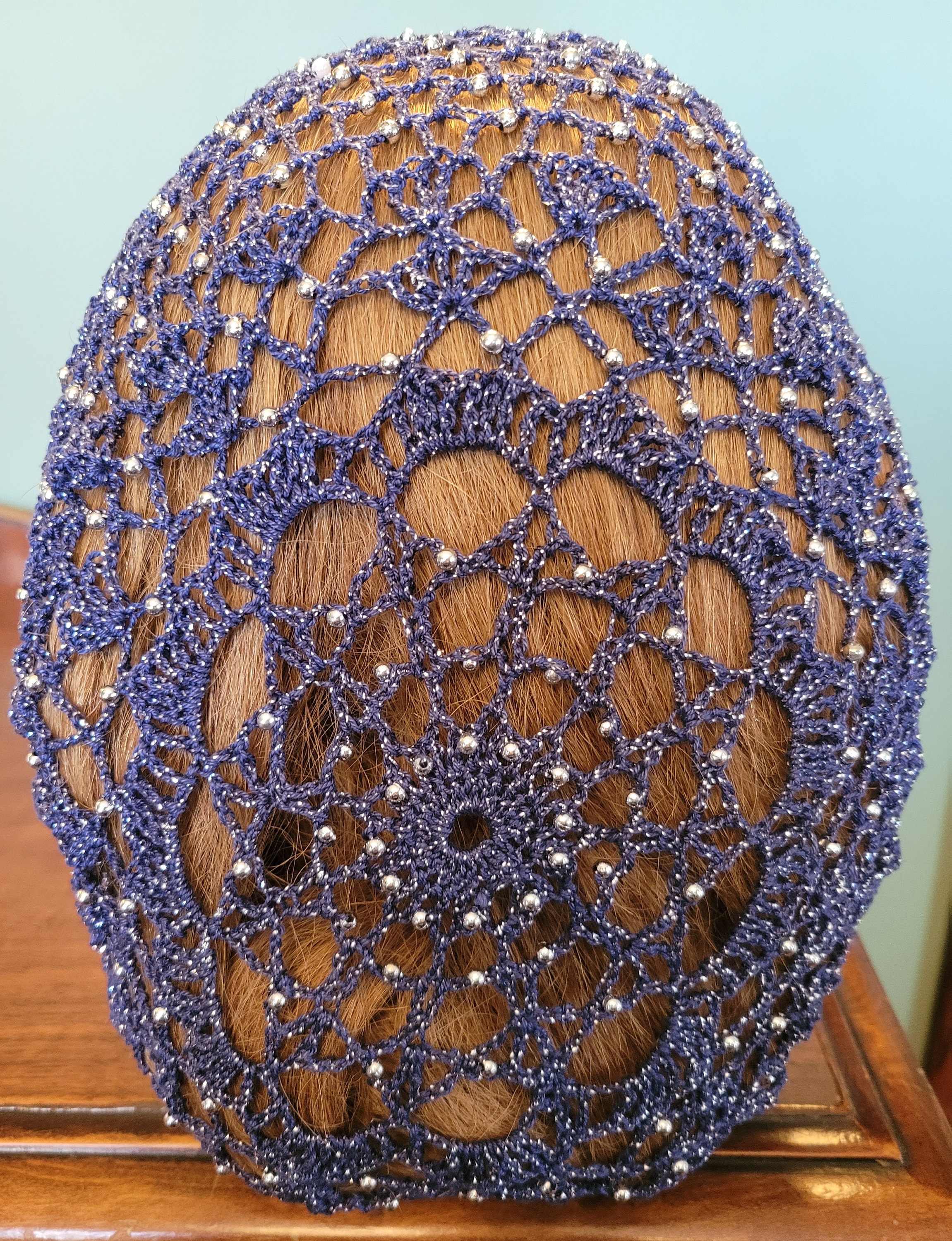 Simplicity Snood Pattern - Beaded Every Row in Metallic Combination thread.