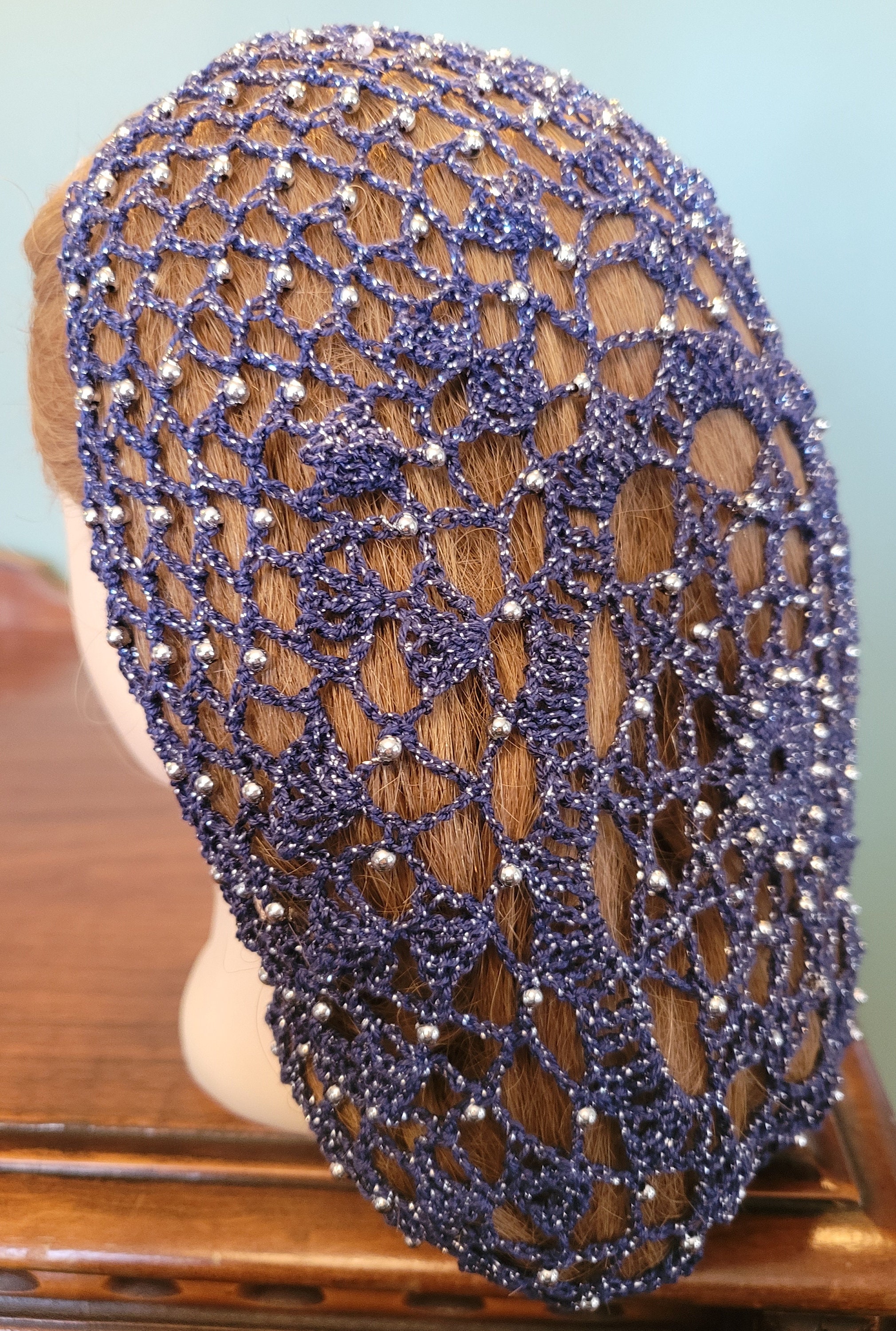 Simplicity Snood Pattern - Beaded Every Row in Metallic Combination thread.