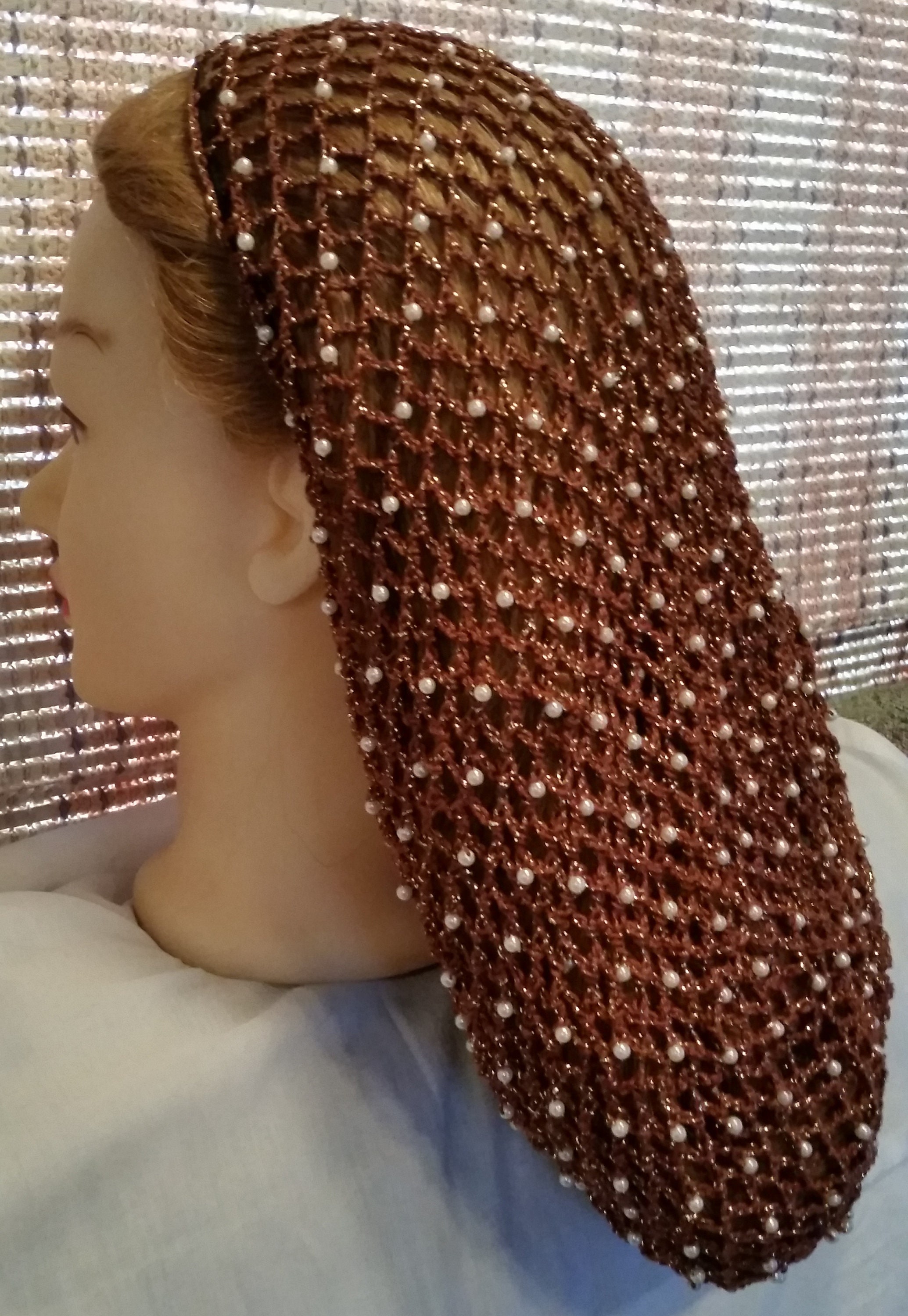 Cotton/Metallic Combination Snood with Beads on alternating rows in 12 Length