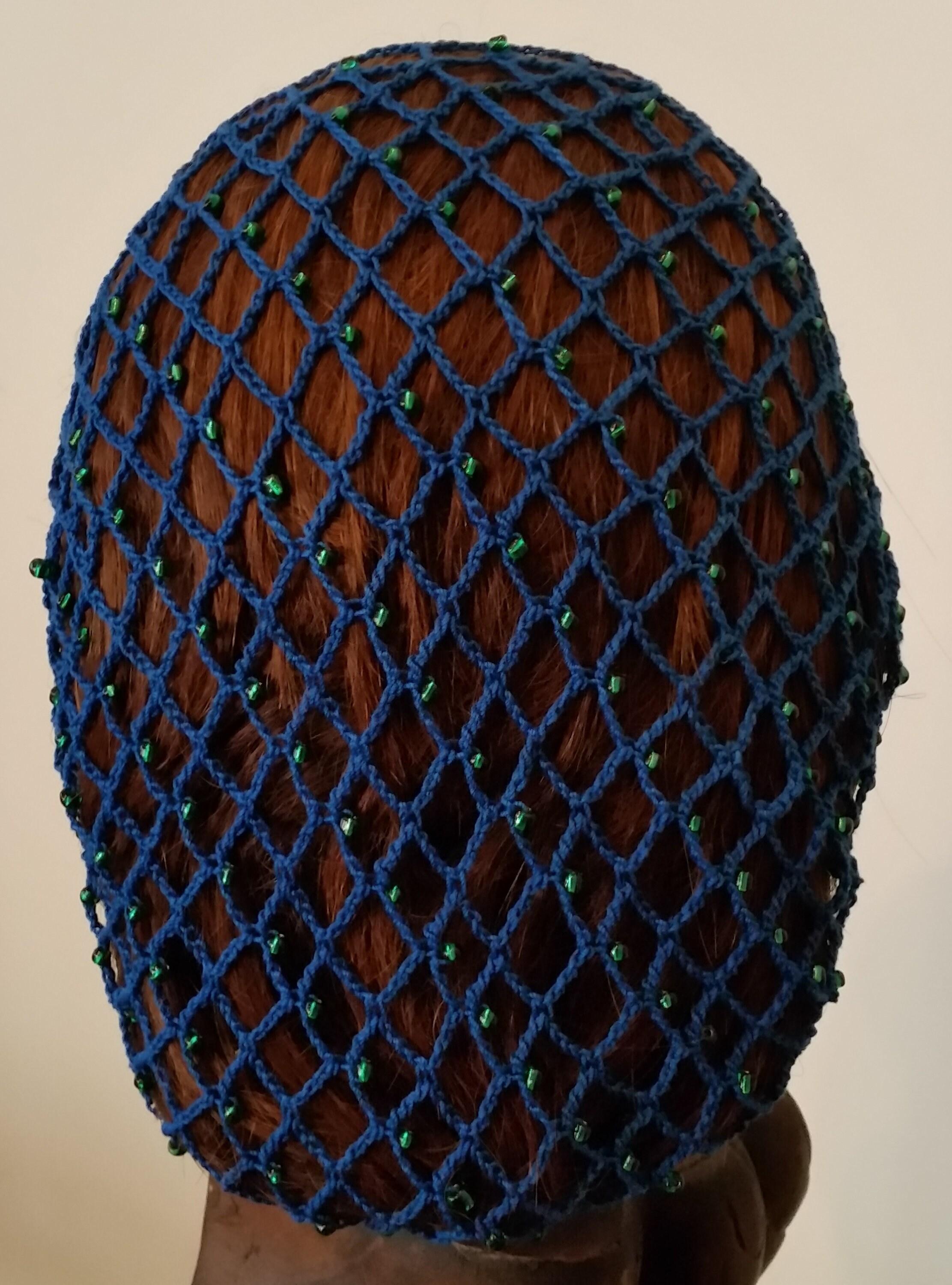 40's Square Net Beaded Hair Snood - Beaded on Alternating rows -8 ...