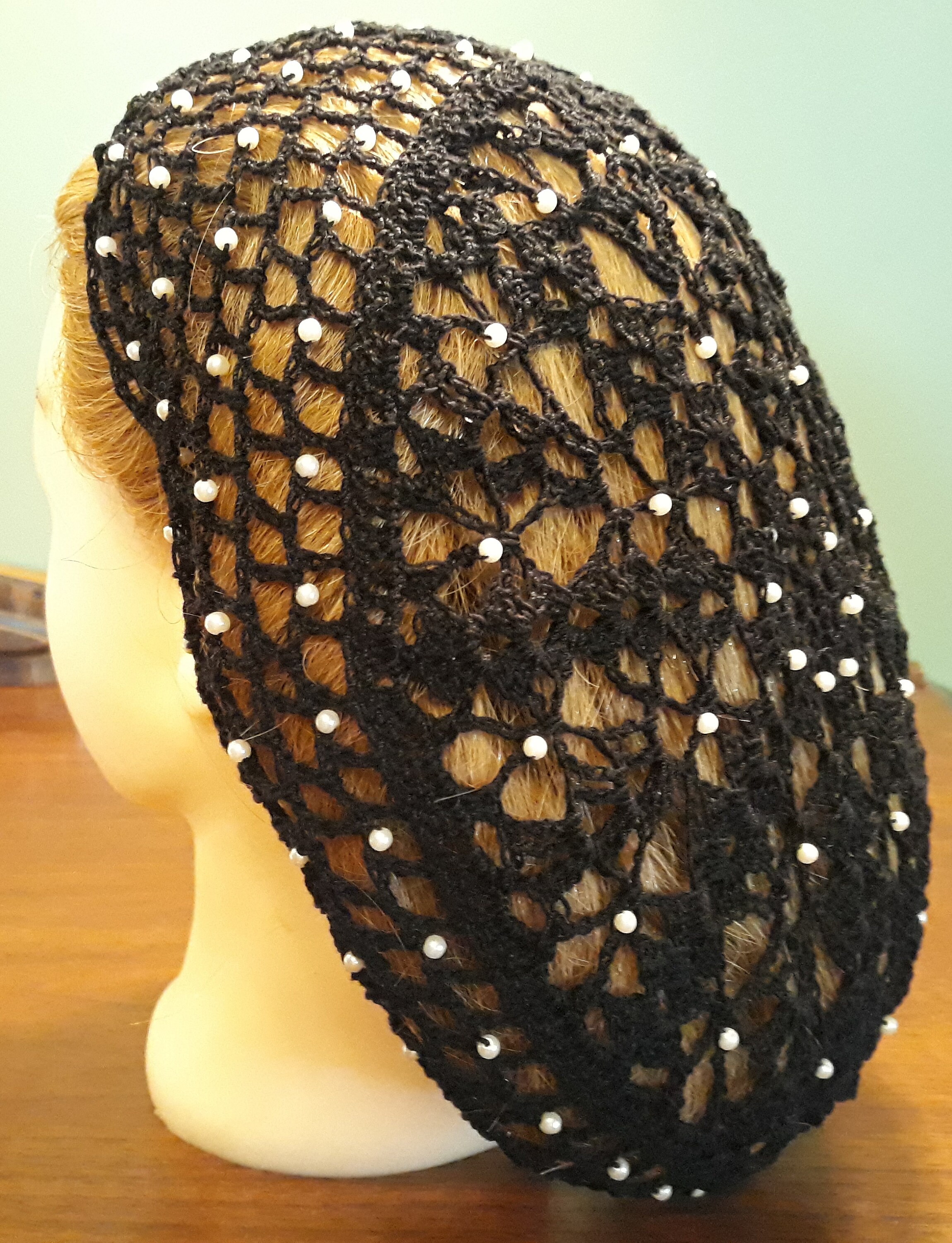 Lacy Bouquet Fancy Beaded Hair Snood - Beads on alternating rows