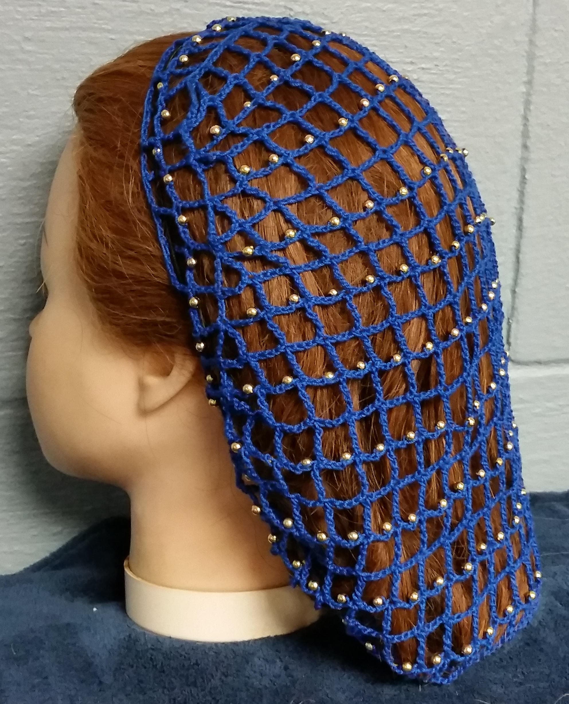 40's Square Net Beaded Hair Snood - Beaded on Alternating rows -8 ...