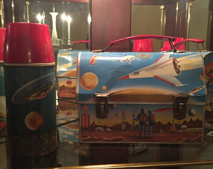 On Sale Beautiful 1960 Outer Space, Galaxy Metal Lunch Box Thermos Set ...