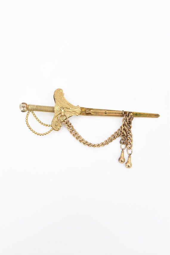1940s Dagger Through Heart brooch - Gem