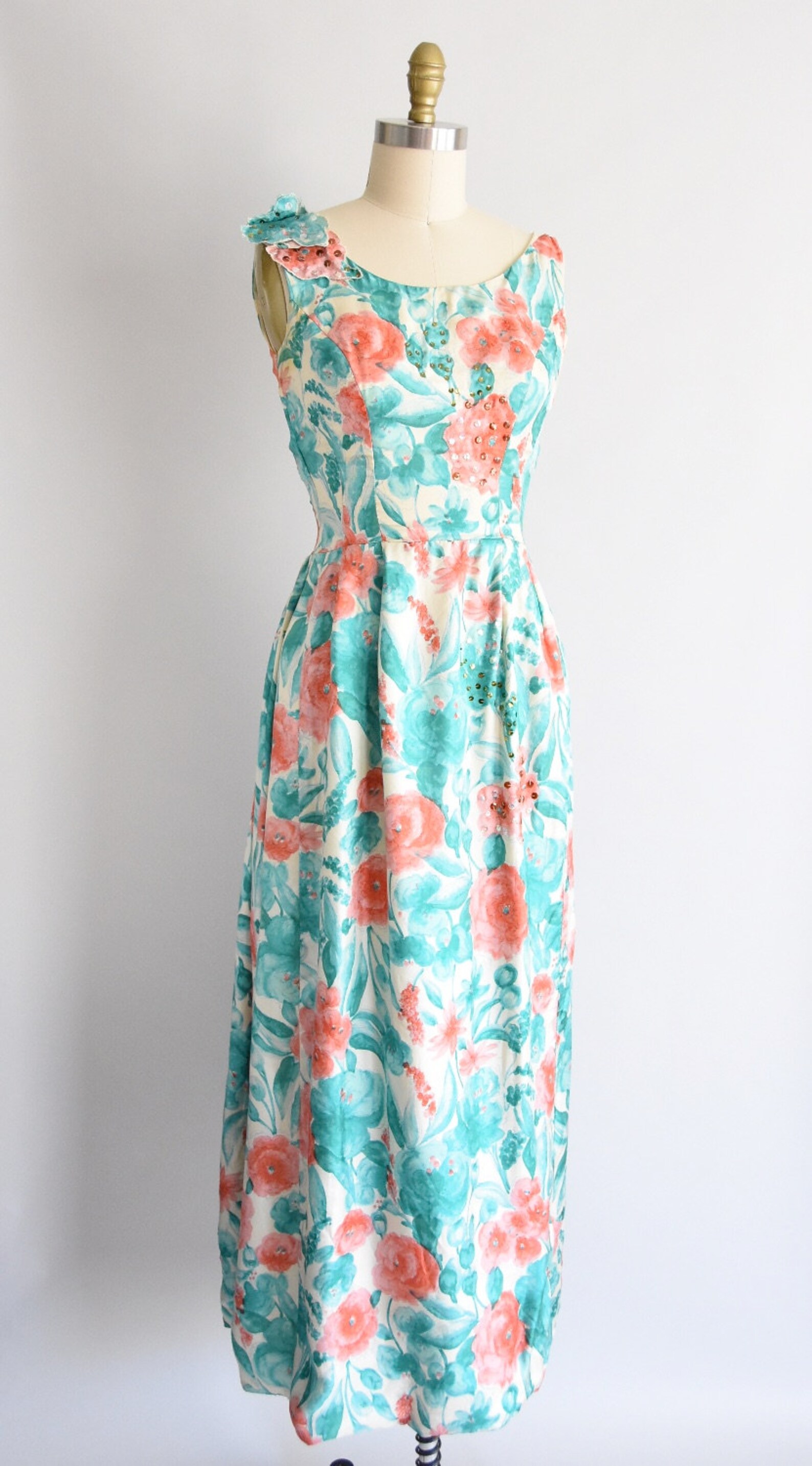 1960s the Flower Fields Dress/ Vintage 60s Floral Gown/ Silk - Etsy