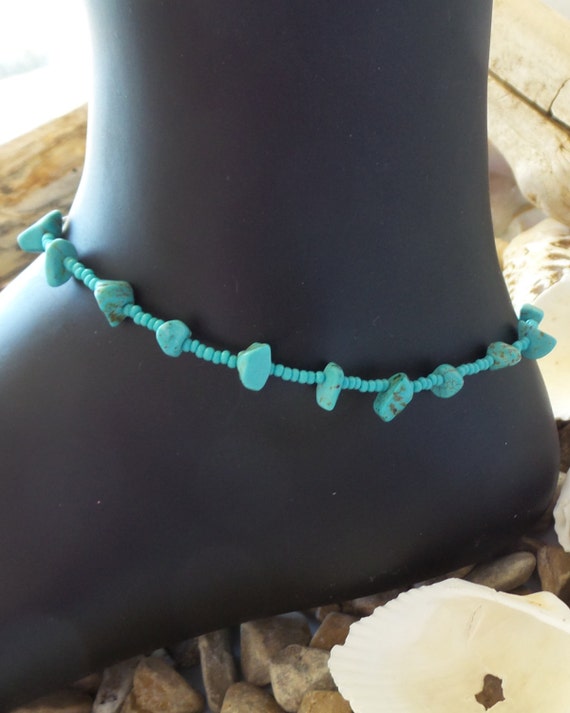 Turquoise Beaded Anklet Turquoise Bohemian Ankle Bracelet Etsy