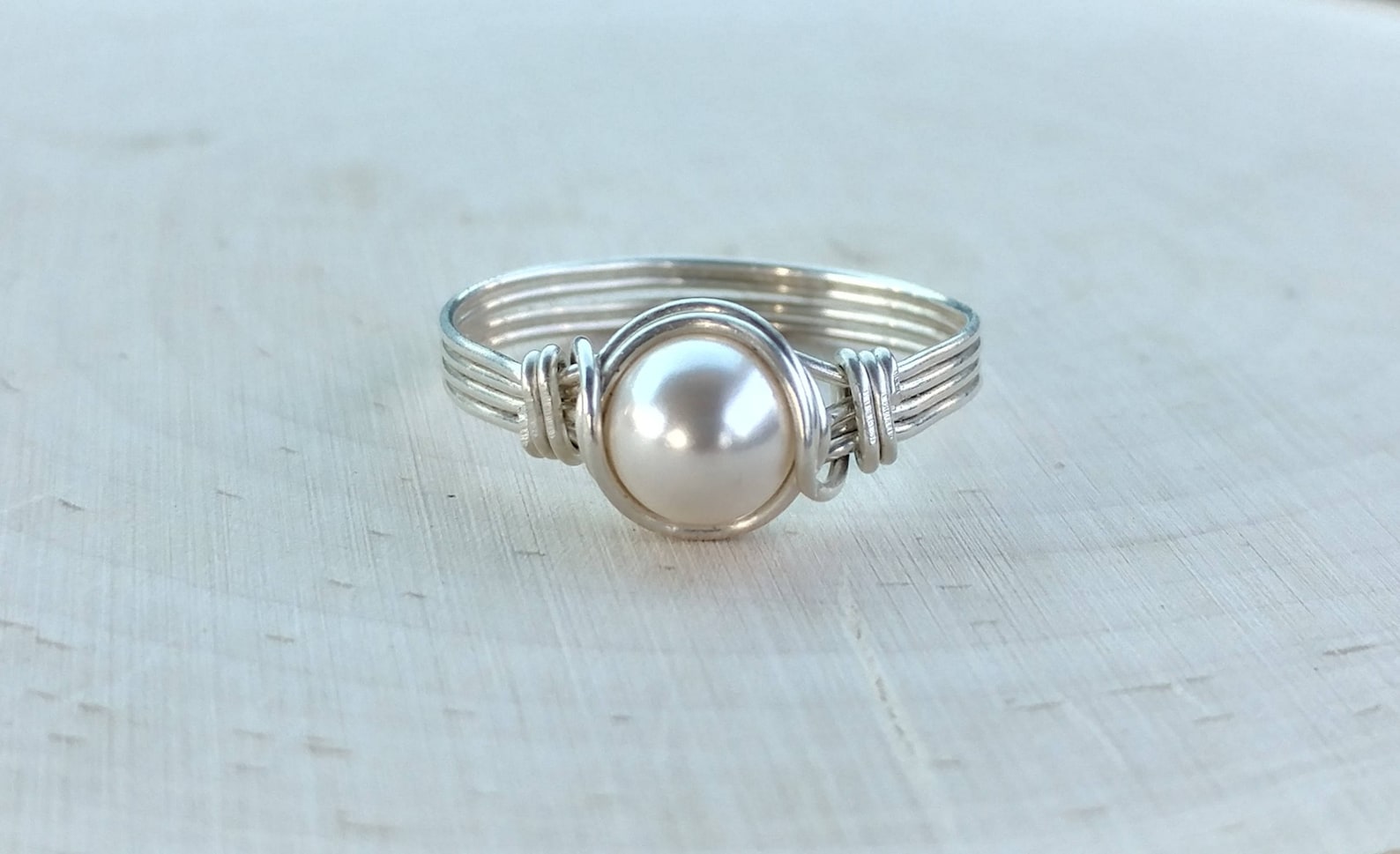 Pearl Ring Sterling Silver Wire Wrapped Pearl Ring Silver - Etsy