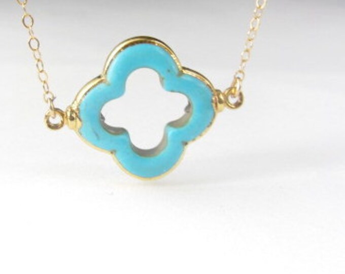 Turquoise Clover Necklace 14k Gold Filled Chain - Etsy