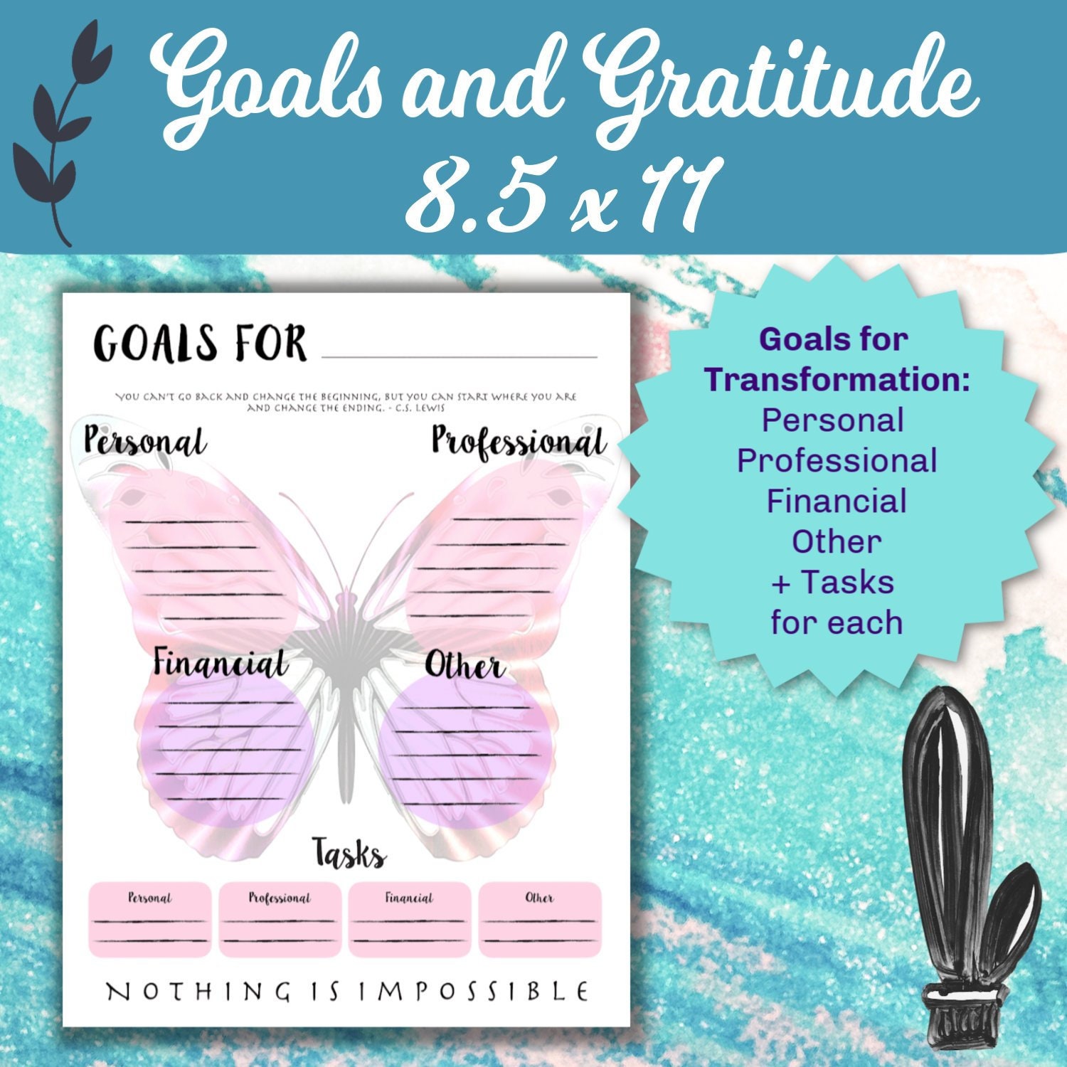 Goal Planner & Gratitude Sheet Printable, Instant Download, 8.5 X 11 - Etsy