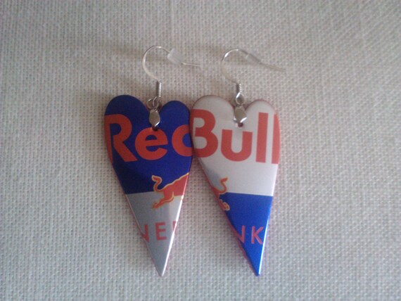 Items similar to Recycled Red Bull Heart Earrings on Etsy
