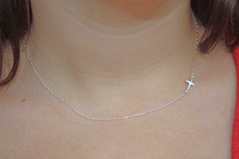 TINY OFFSET CROSS sterling silver petite offset or sideways | Etsy