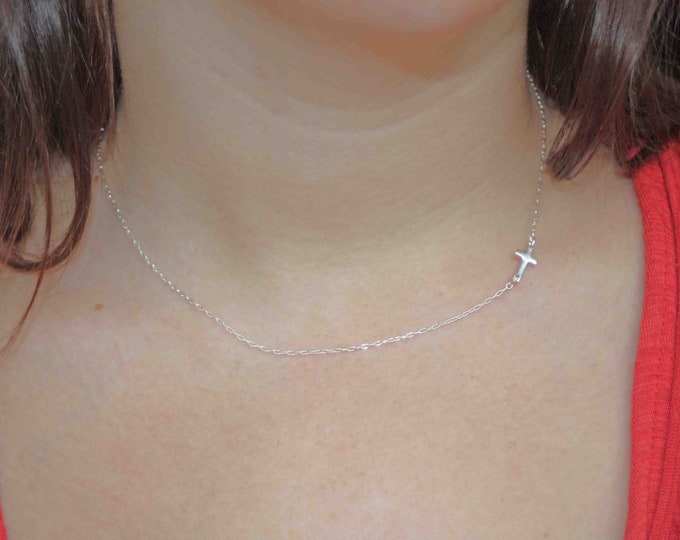 TINY OFFSET CROSS - Sterling Silver Petite Offset or Sideways Cross ...