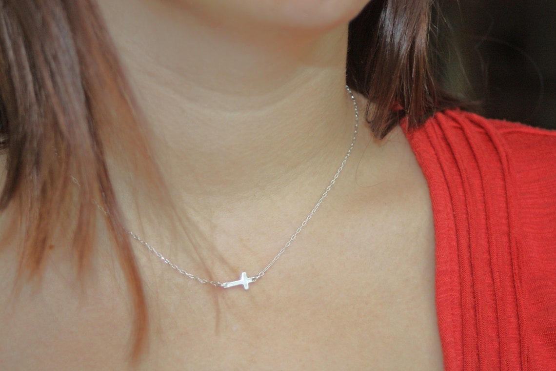 TINY OFFSET CROSS sterling silver petite offset or sideways | Etsy