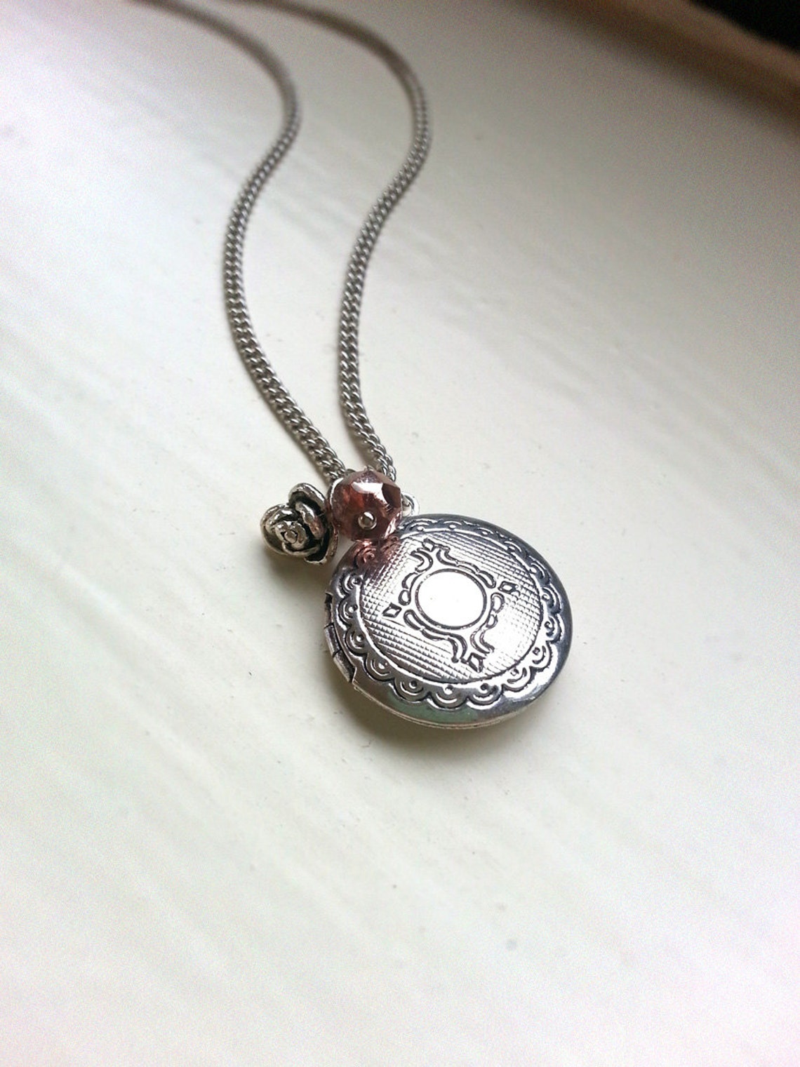 Antique Silver Locket Necklace Vintage Locket Pendant Rose - Etsy