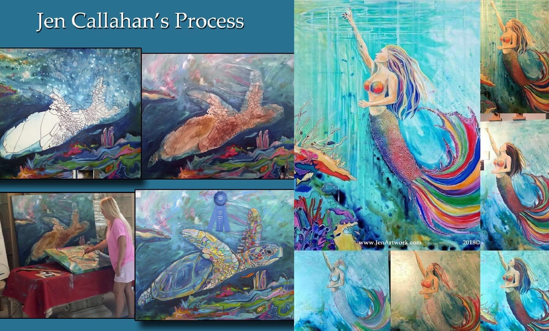 Sea Turtle Art Artwork Wall Art Jen Callahan Ocean Beach Fun Colorful ...