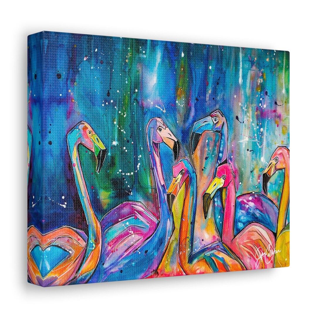 Colorful Flamingo Canvas Print, Beach House Wall Art by Jen Callahan - Etsy