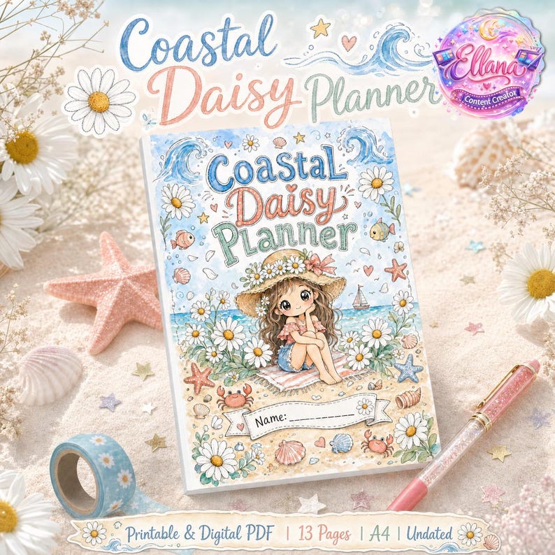 Printable and Digital Planner | Beach Theme, Cute Girl Planners ...