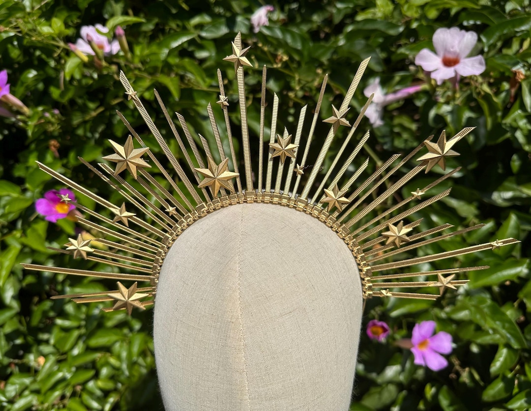 Halo Crown, Gold Star Halo, Sunburst Crown, Bridal Crown, Met Gala ...