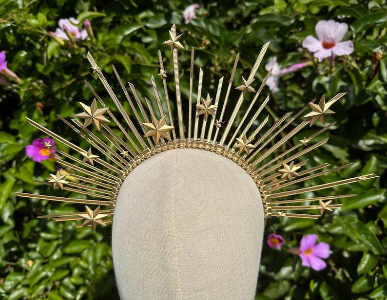 Halo Crown, Gold Star Halo, Sunburst Crown, Bridal Crown, Met Gala ...