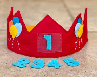Personalized Felt Birthday Crown Multiple Numbers Balloon | Etsy