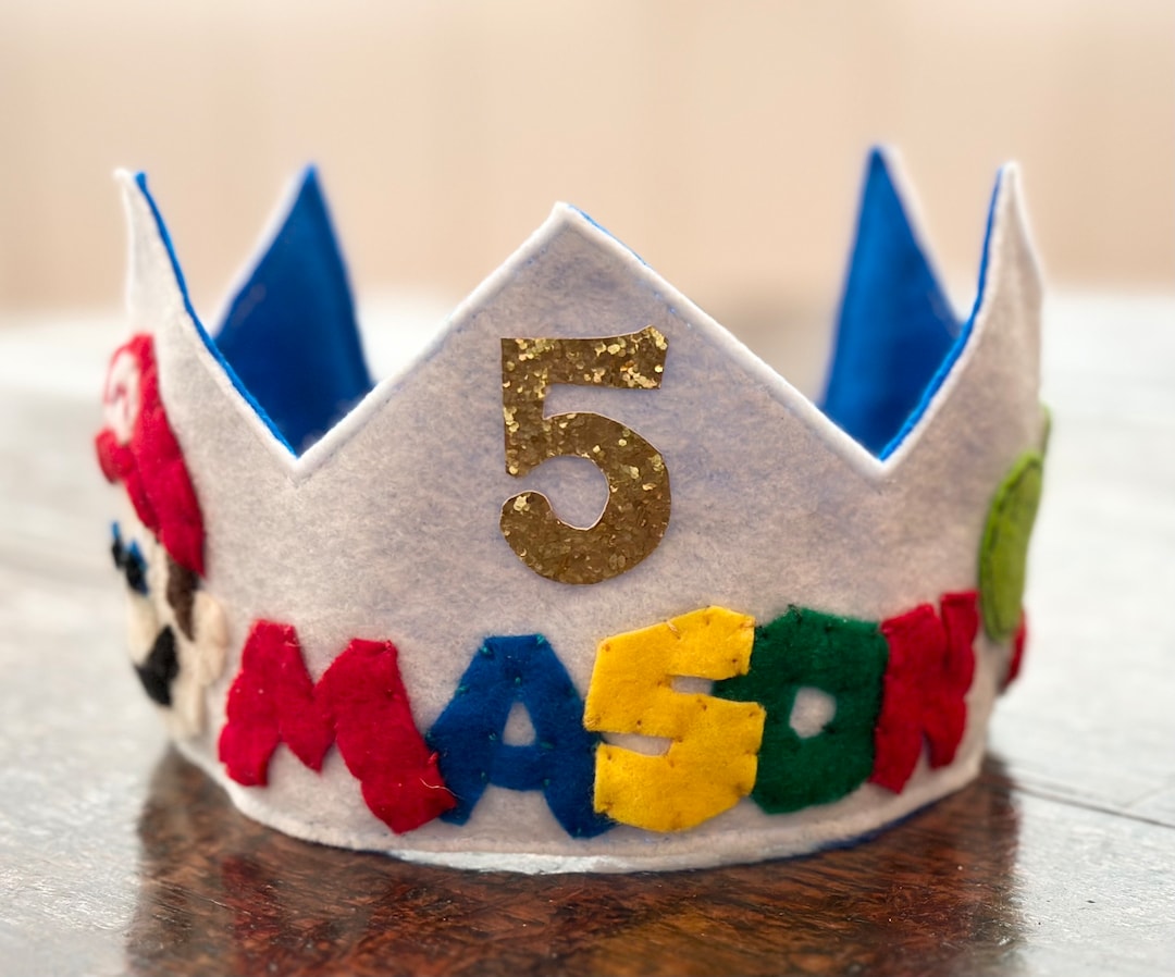 Super Mario Themed Felt Birthday Crown - Nintendo Theme -smash Cake - Etsy