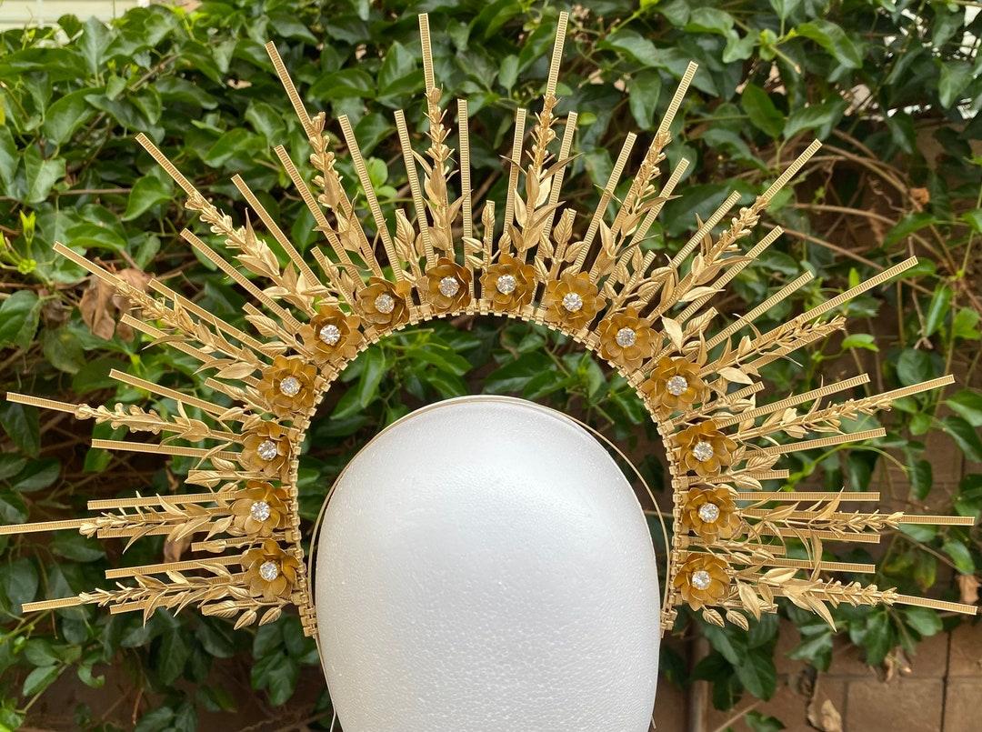 Gold Halo Crown, Gold Crown, Gold Headpiece, Festival Crown, Festival ...