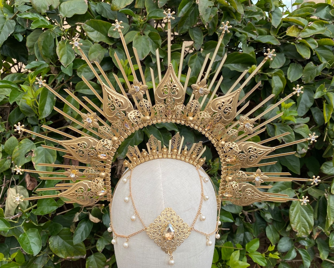Halo Crown, Sunburst Crown, Embellished Halo, Gold Halo Headpiece, Gold ...