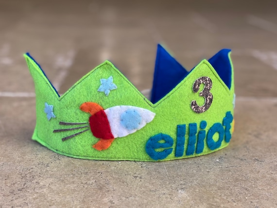 Rocketship space Themed Personalized Felt Birthday Crown | Etsy