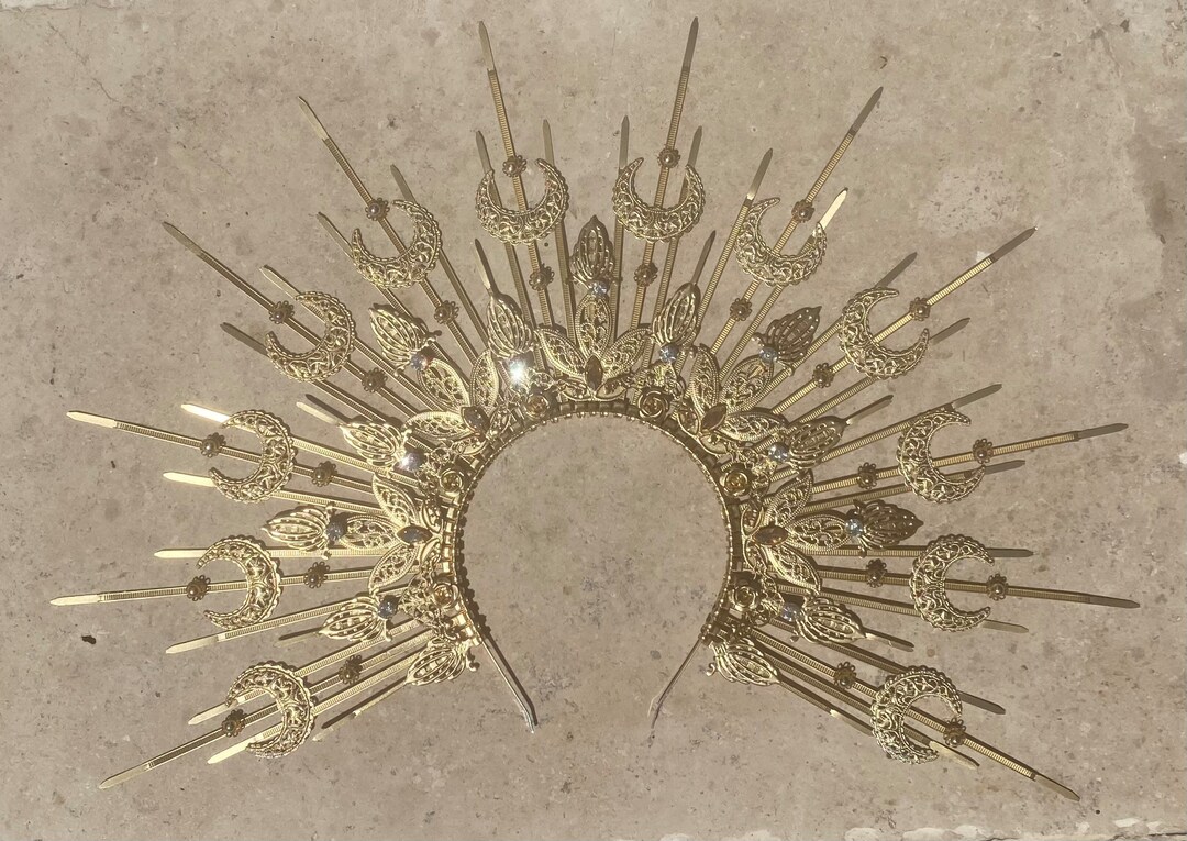 Halo Crown, Sunburst Crown, Moon Goddess Crown , Gold Halo Headpiece ...