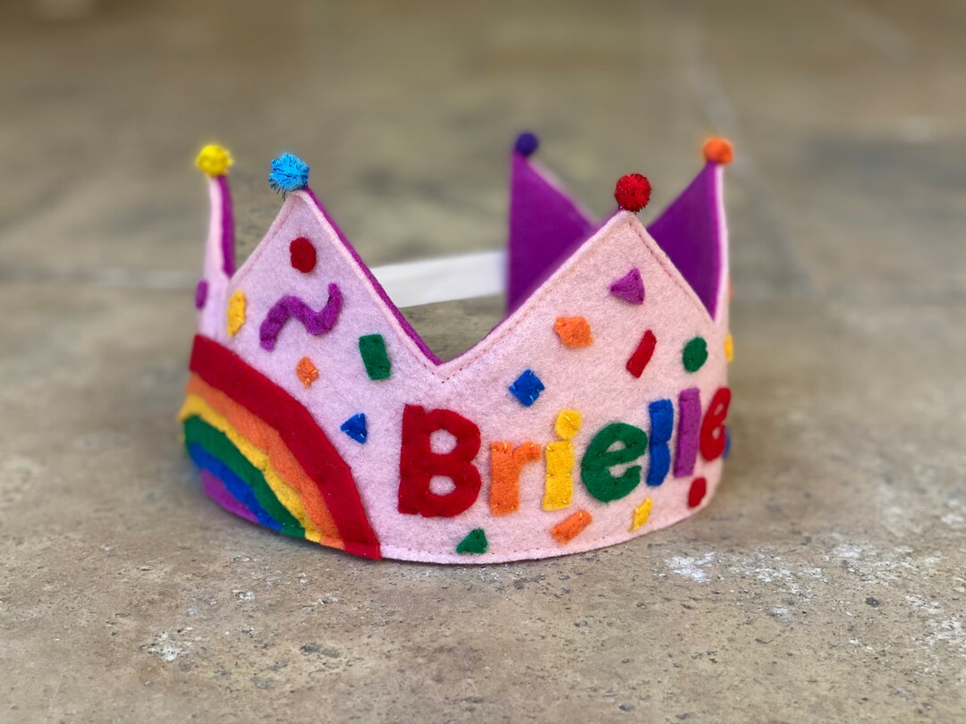 Personalized Felt Birthday Crown, Rainbow Birthday, Rainbow Party ...