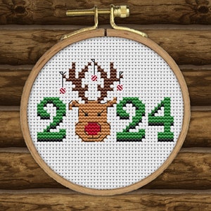 Christmas 2024 Reindeer 4x2 Ornament CROSS STITCH PATTERN Pdf Silly ...