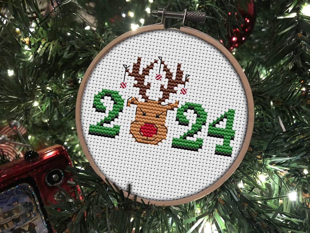 Christmas 2024 Reindeer 4x2 Ornament CROSS STITCH PATTERN Pdf Silly ...
