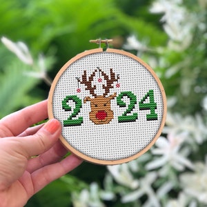 Christmas 2024 Reindeer 4x2 Ornament CROSS STITCH PATTERN Pdf Silly ...