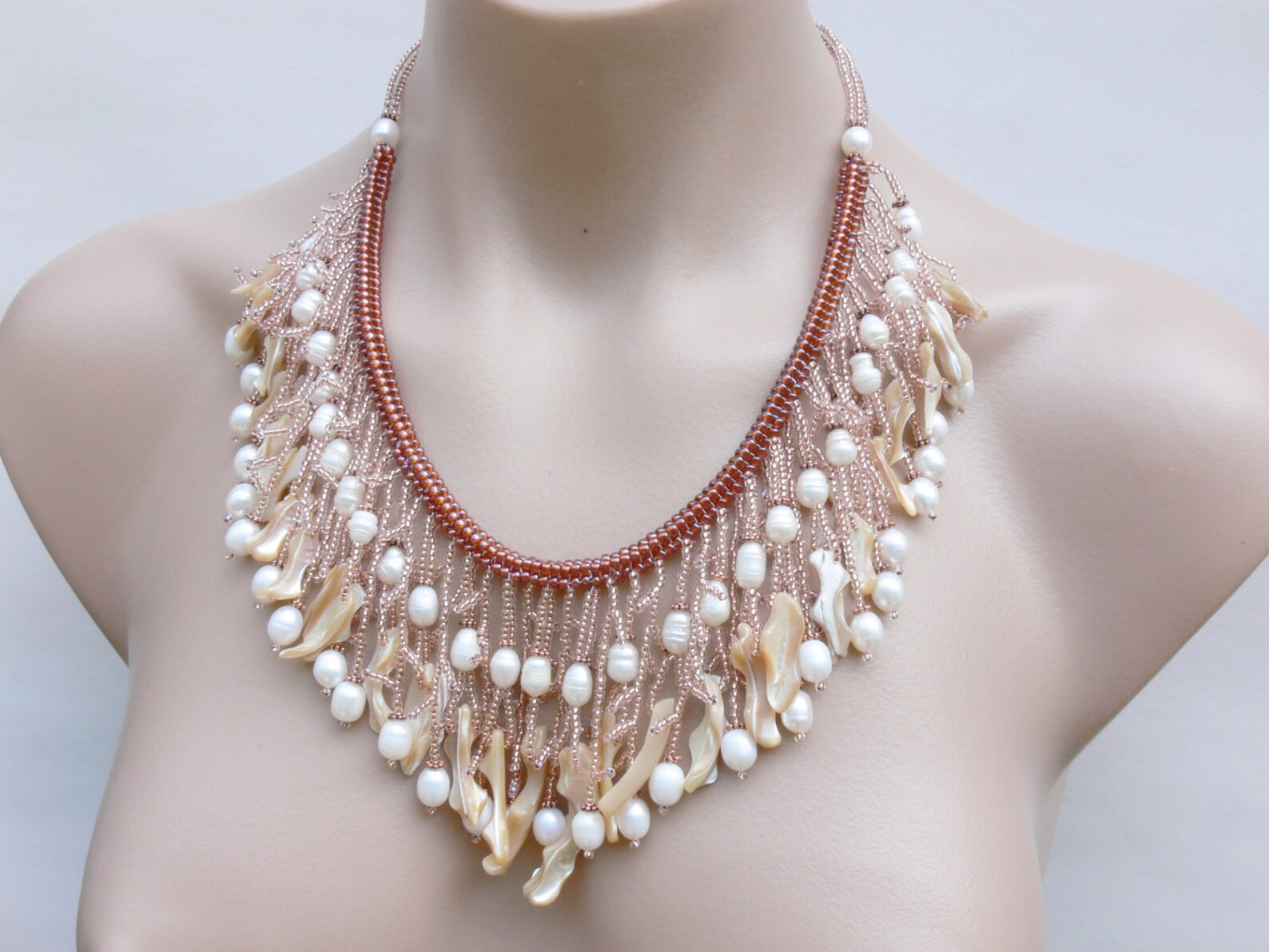Seed Beads Necklace Pearl Fringe Necklace Pearl Necklace - Etsy