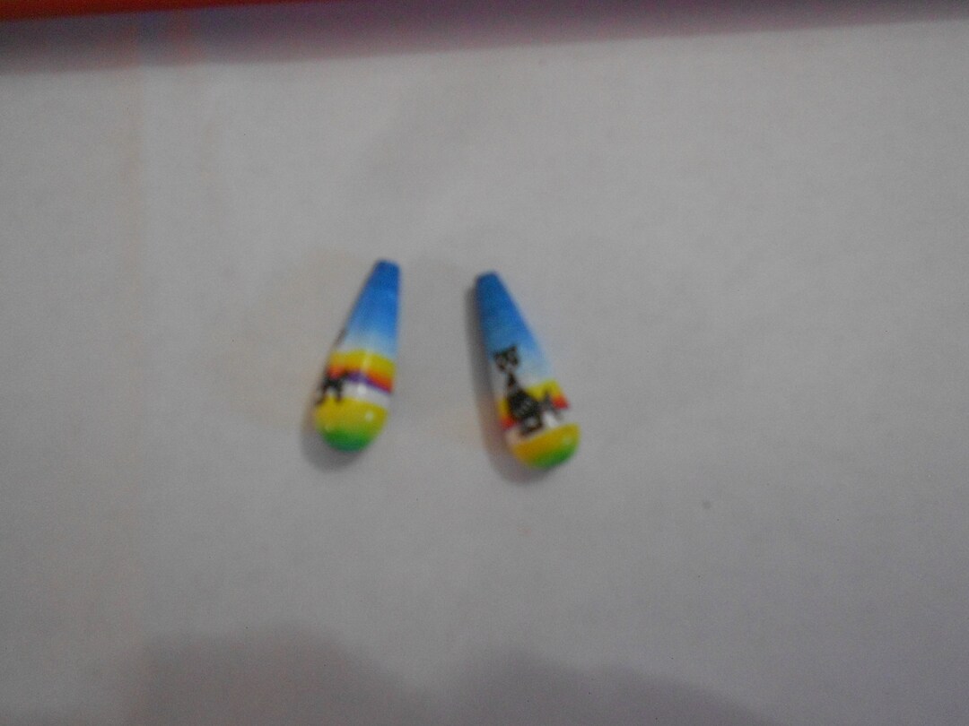 Vintage Painted Peruvian Clay Bead - Multicolor Teardrop Bird 32 Mm - Etsy