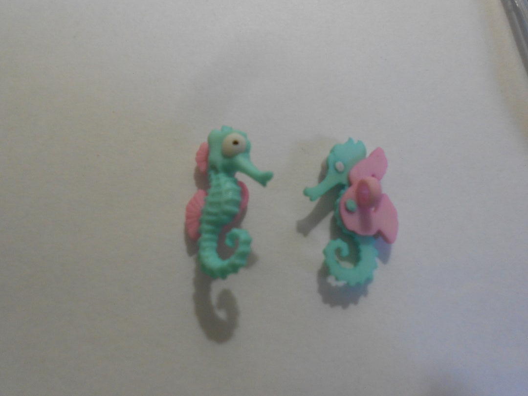 Novelty Button - CREATURE of the SEA - SEAHORSE (mint & Pink) 1" - Etsy