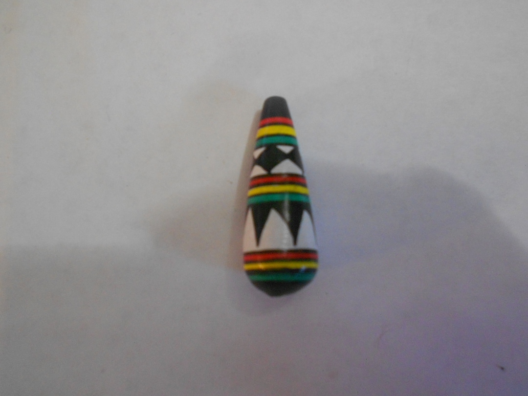 Vintage Painted Peruvian Clay Bead - Red, Yellow, Green, Black & White ...