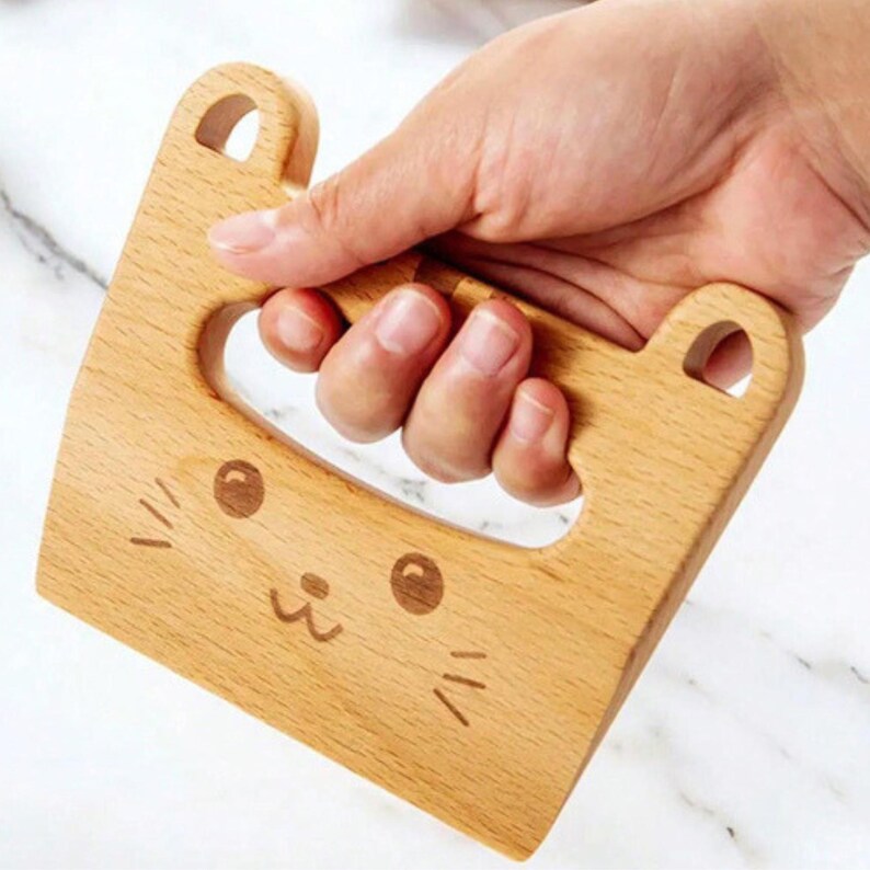 Wooden Kids Knife Montessori Cutting Toy, Cat Face Toddler Knife ...