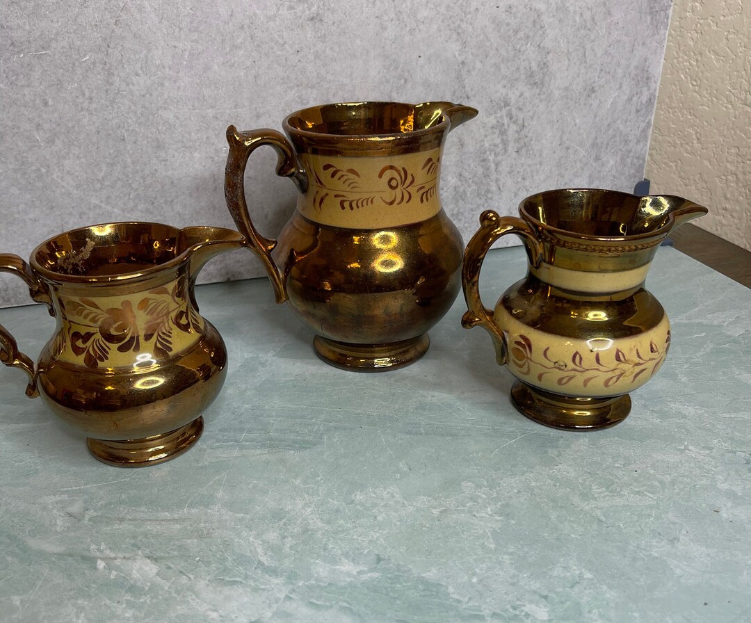 Antique Lusterware Lustreware Luster Copper Pitcher Creamer Set Floral ...