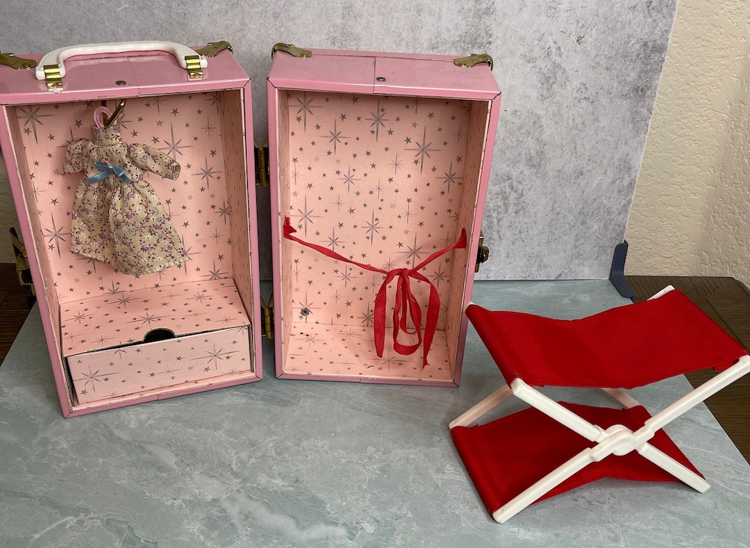 Vintage 50s ATCO Pink Metal Large Doll Wardrobe Clothing Trunk Carrying ...