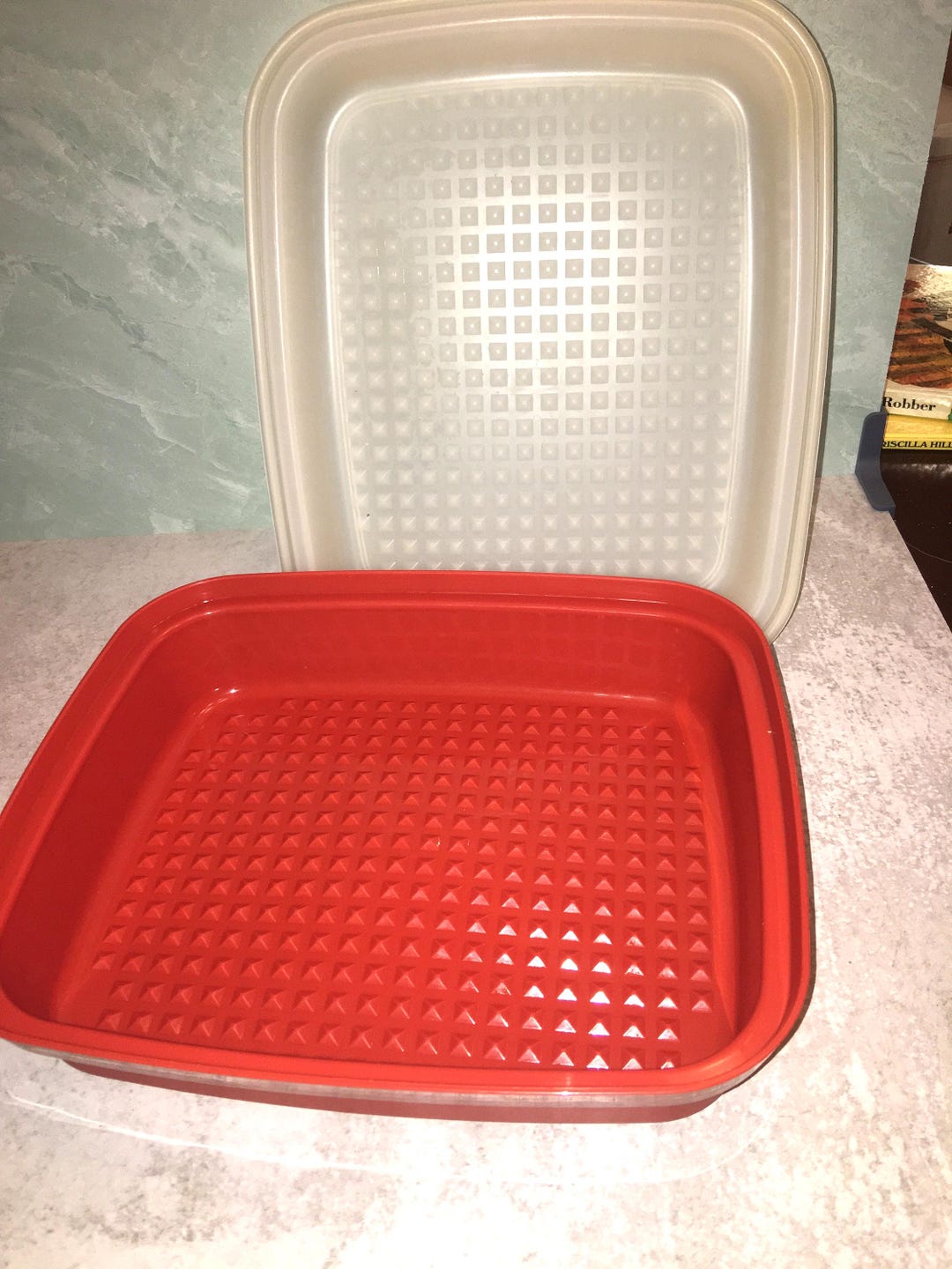 Vintage TUPPERWARE PAPRIKA Color Marinator Keeper #1294 12.5 X 10.5 ...