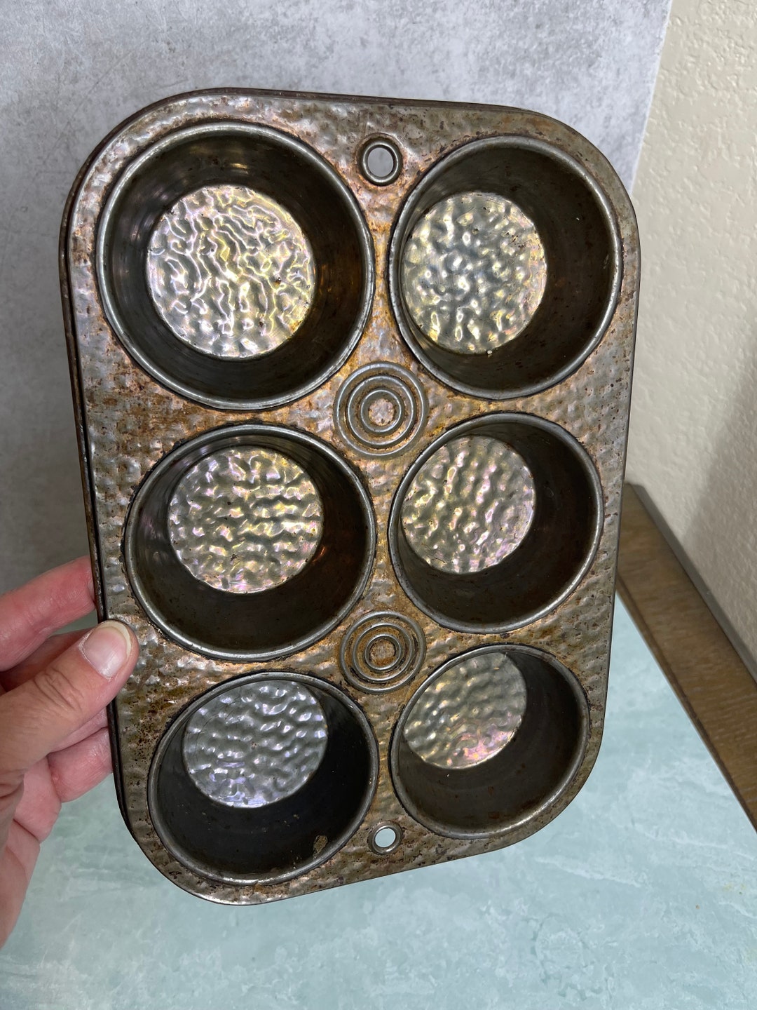 Vintage Bake King 6 Muffin Cupcake Pan Tin Hammered Texture Rustic - Etsy