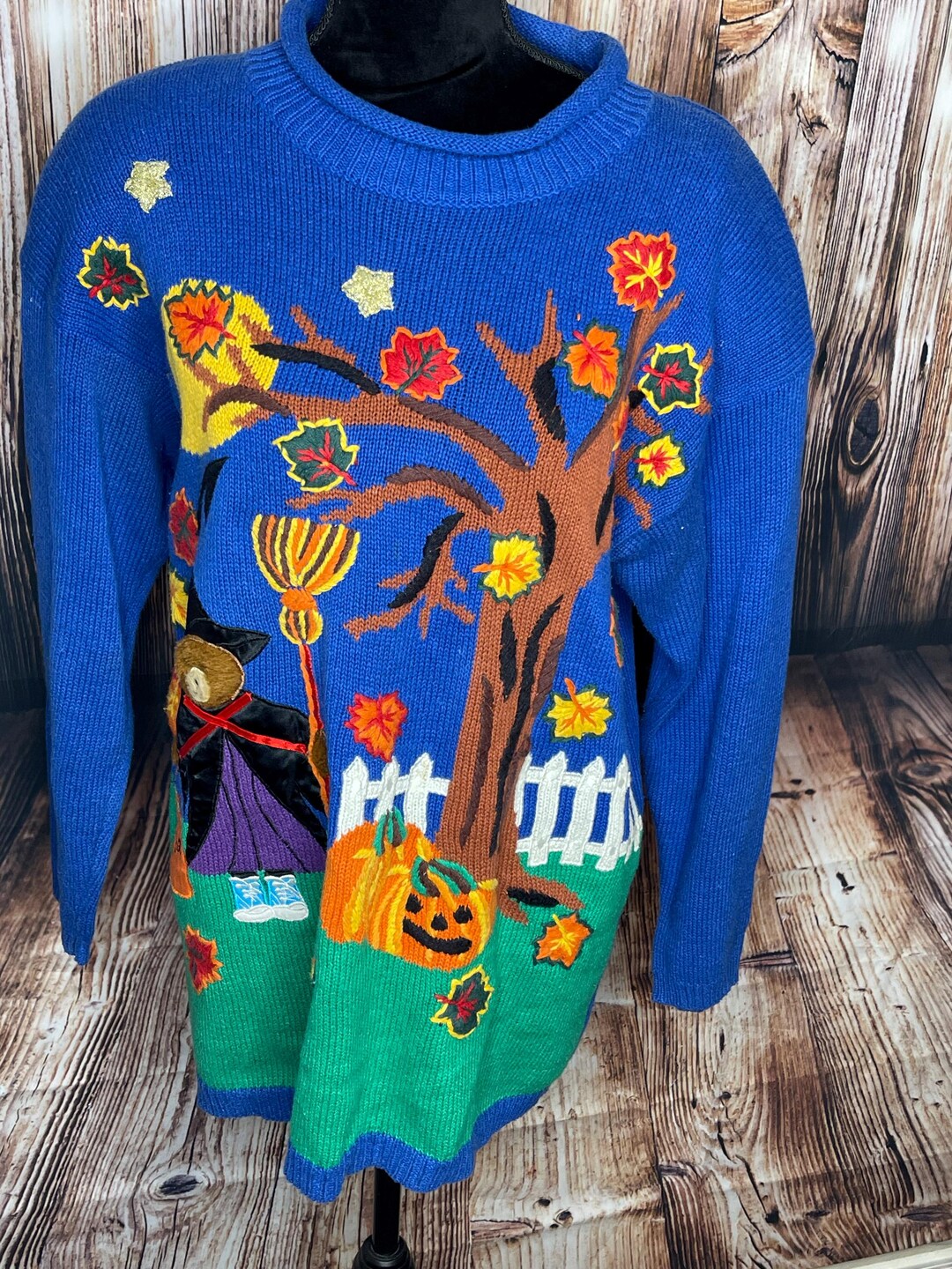 Vintage Gladys Bagley Halloween Bear Sweater Embroidered Size M Autumn ...